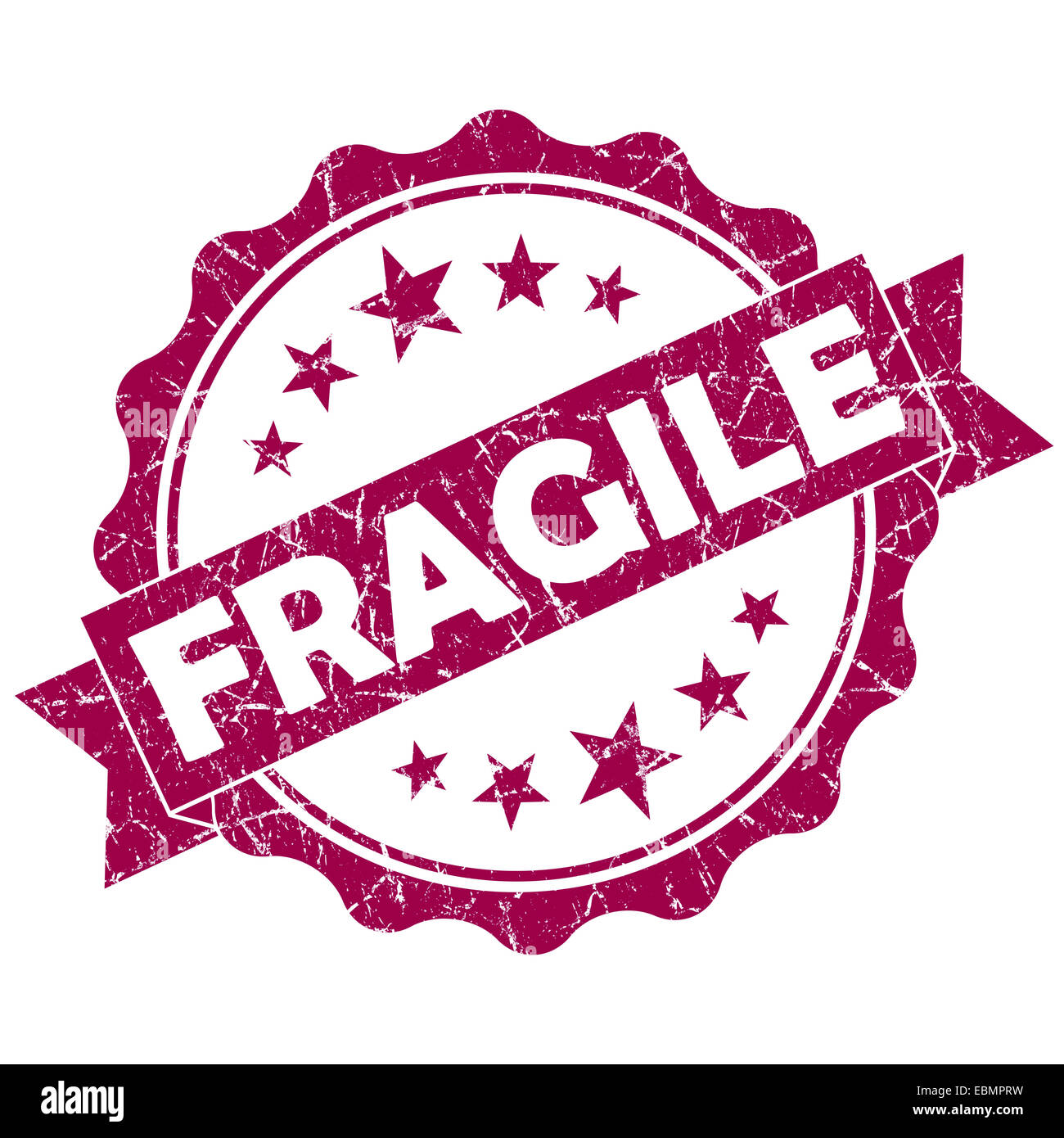 Fragile pink vintage round grunge seal isolated on white background ...