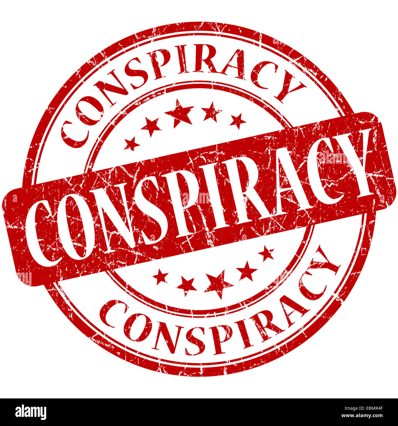 Conspiracy grunge red round stamp Stock Photo - Alamy