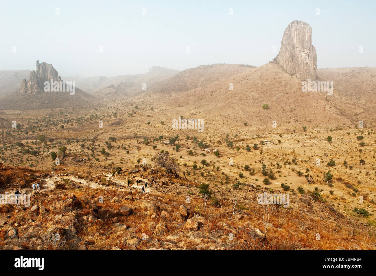 Volcanic landscape with the Kapsiki Peak, with the Harmattan haze ...