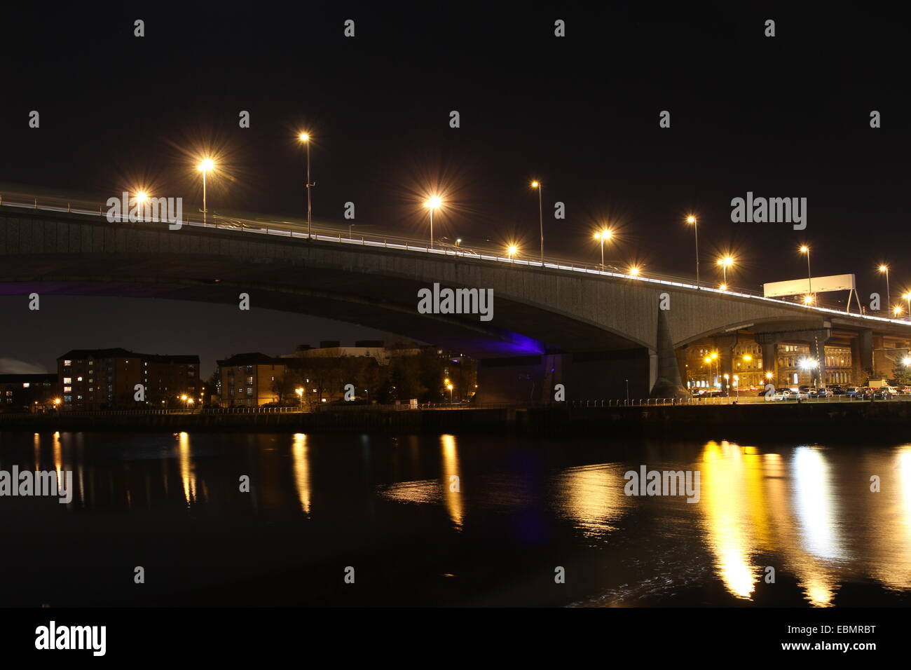 Kingston Bridge M8 across River Clyde by night Glasgow Scotland ...