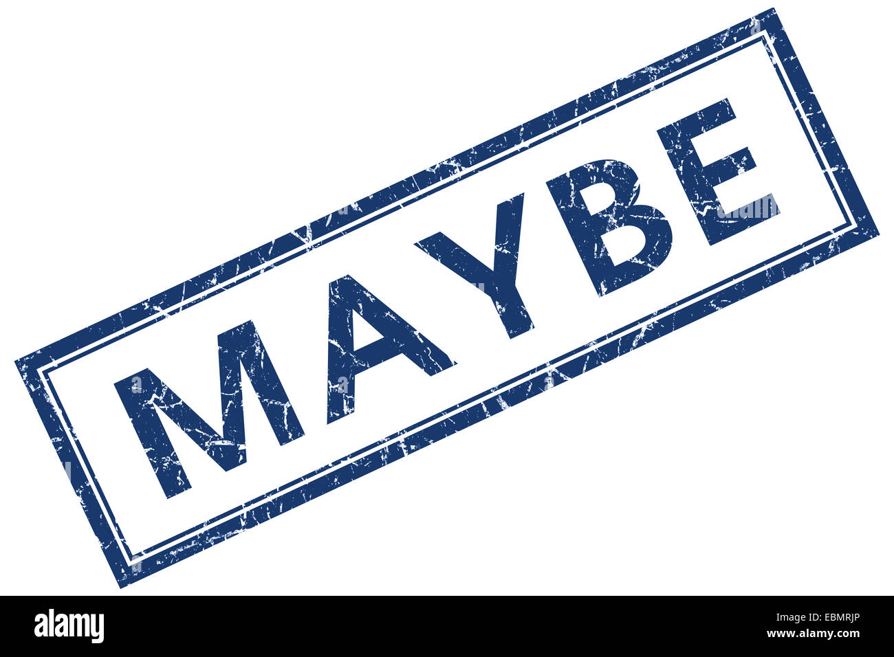 maybe blue square stamp isolated on white background Stock Photo - Alamy