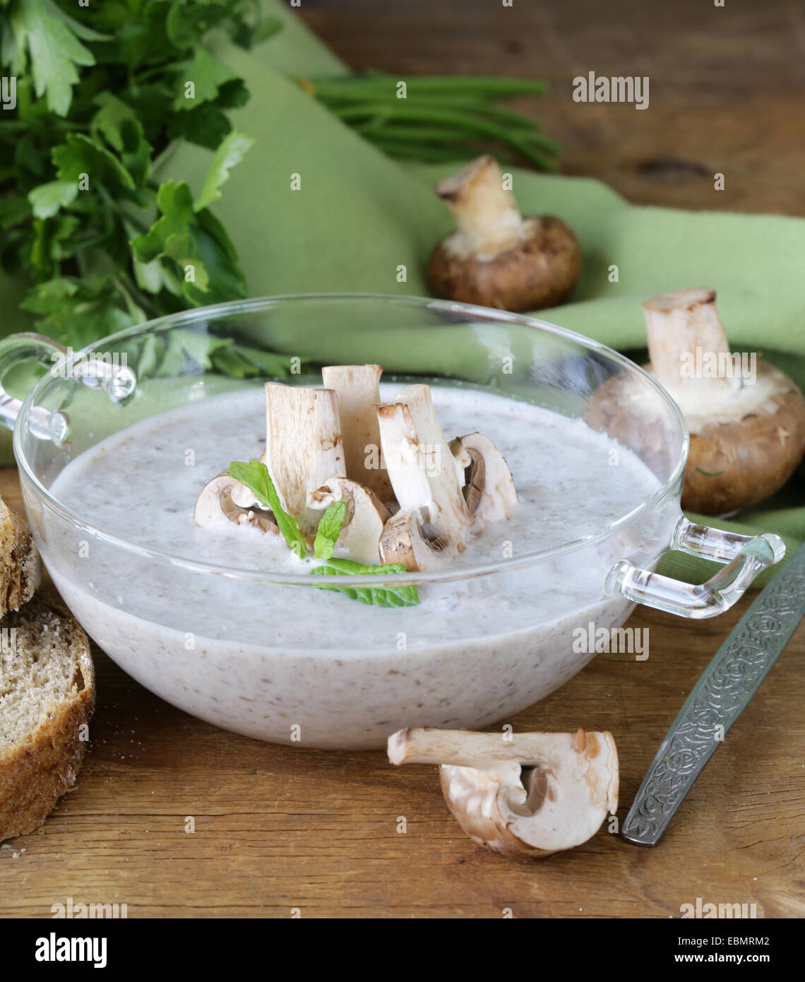 mushroom soup puree with fresh champignons and parsley Stock Photo - Alamy