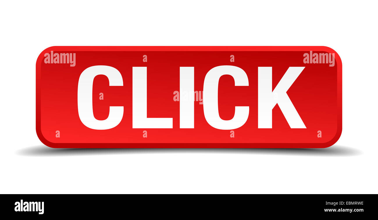 click red three-dimensional square button isolated on white background ...