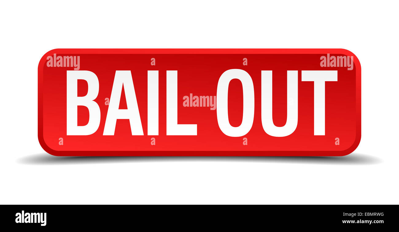 bail out red three-dimensional square button isolated on white ...