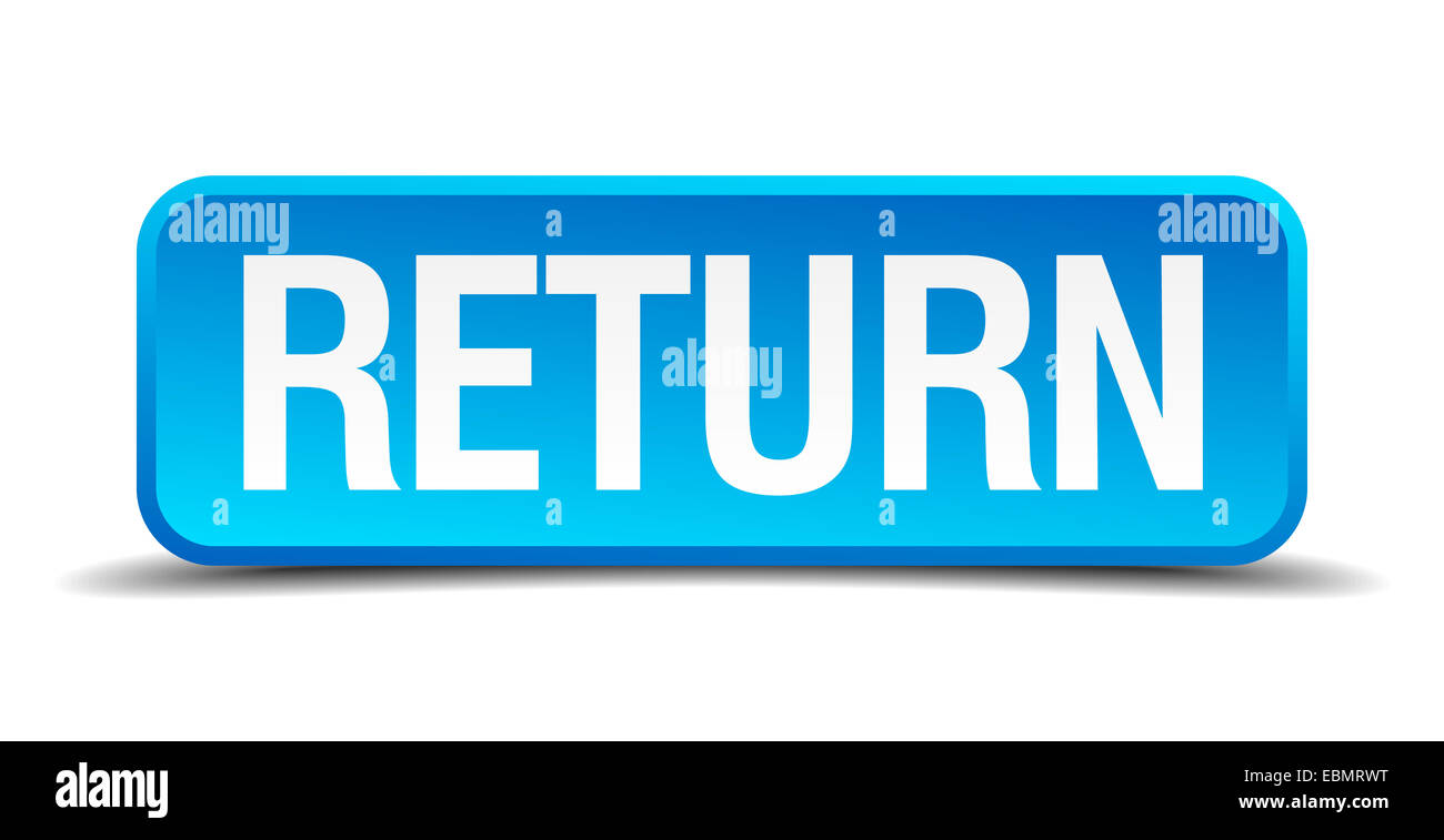 Return blue 3d realistic square isolated button Stock Photo - Alamy