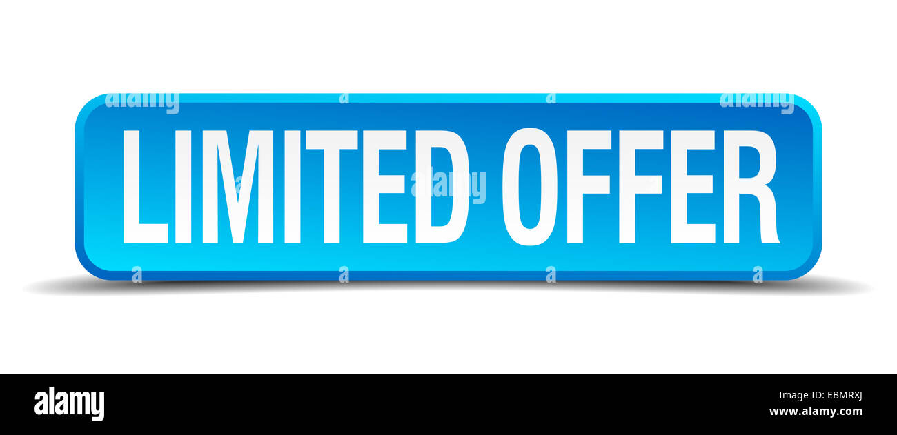 limited offer blue 3d realistic square isolated button Stock Photo - Alamy