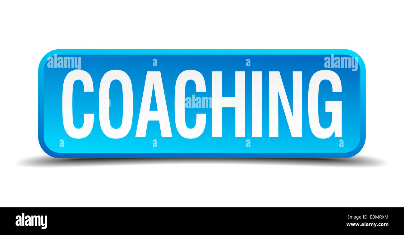 coaching blue 3d realistic square isolated button Stock Photo - Alamy