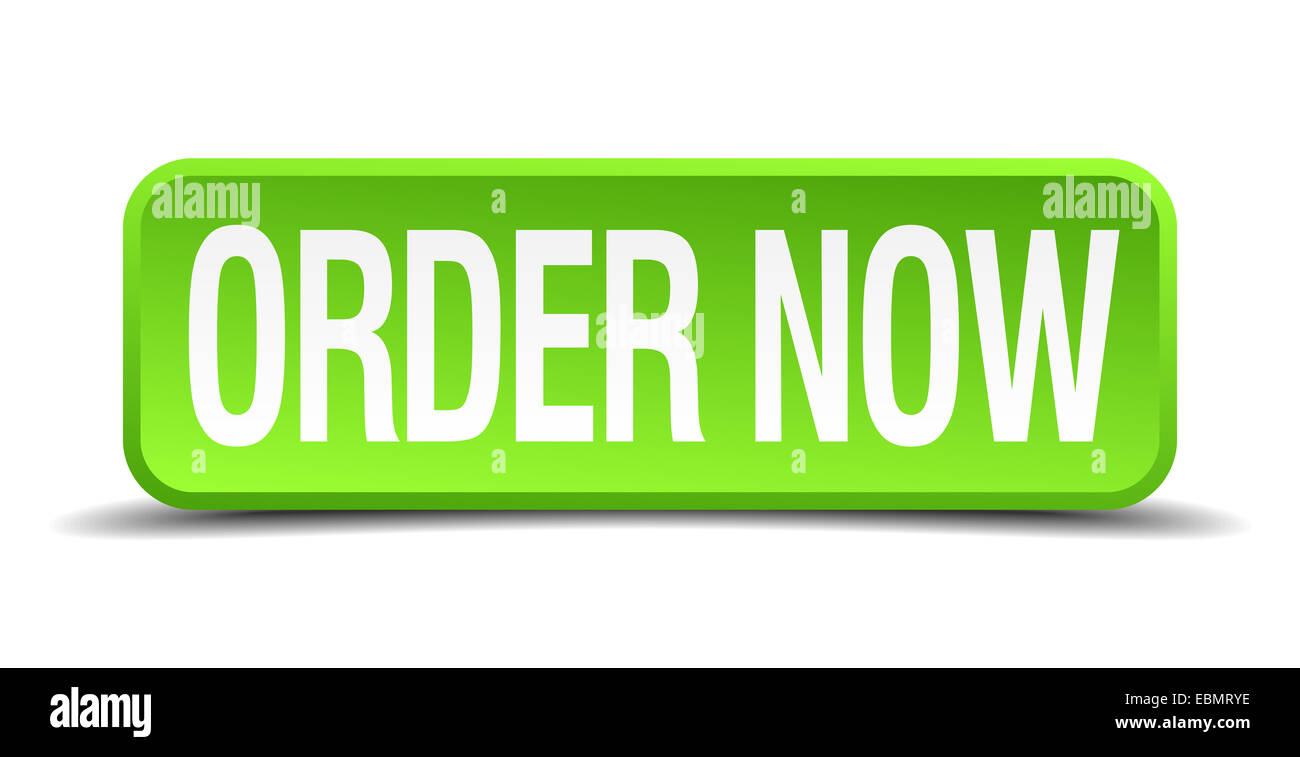 order now green 3d realistic square isolated button Stock Photo - Alamy