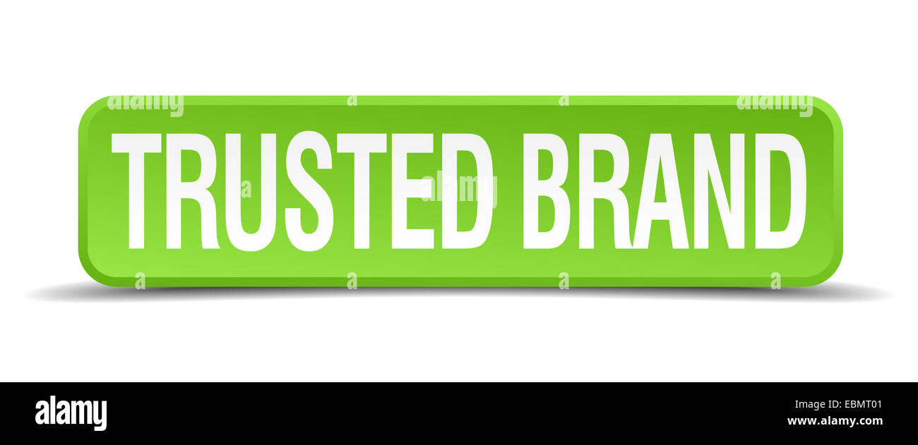 trusted brand green 3d realistic square isolated button Stock Photo - Alamy