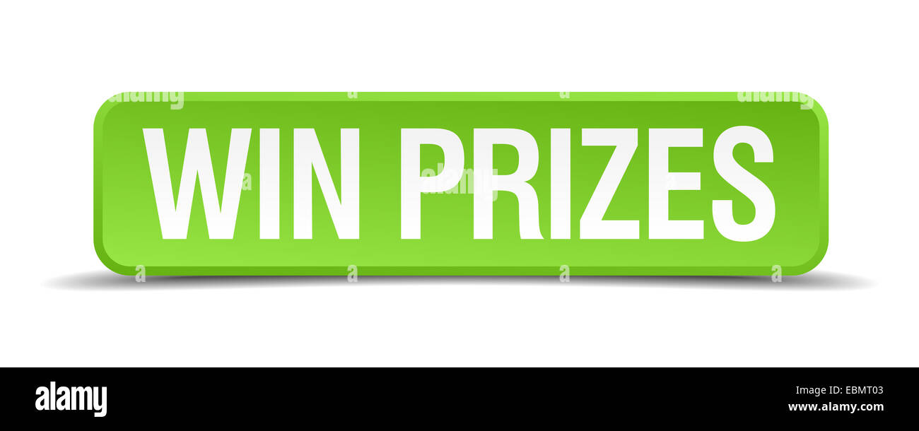Win prizes green 3d realistic square isolated button Stock Photo - Alamy