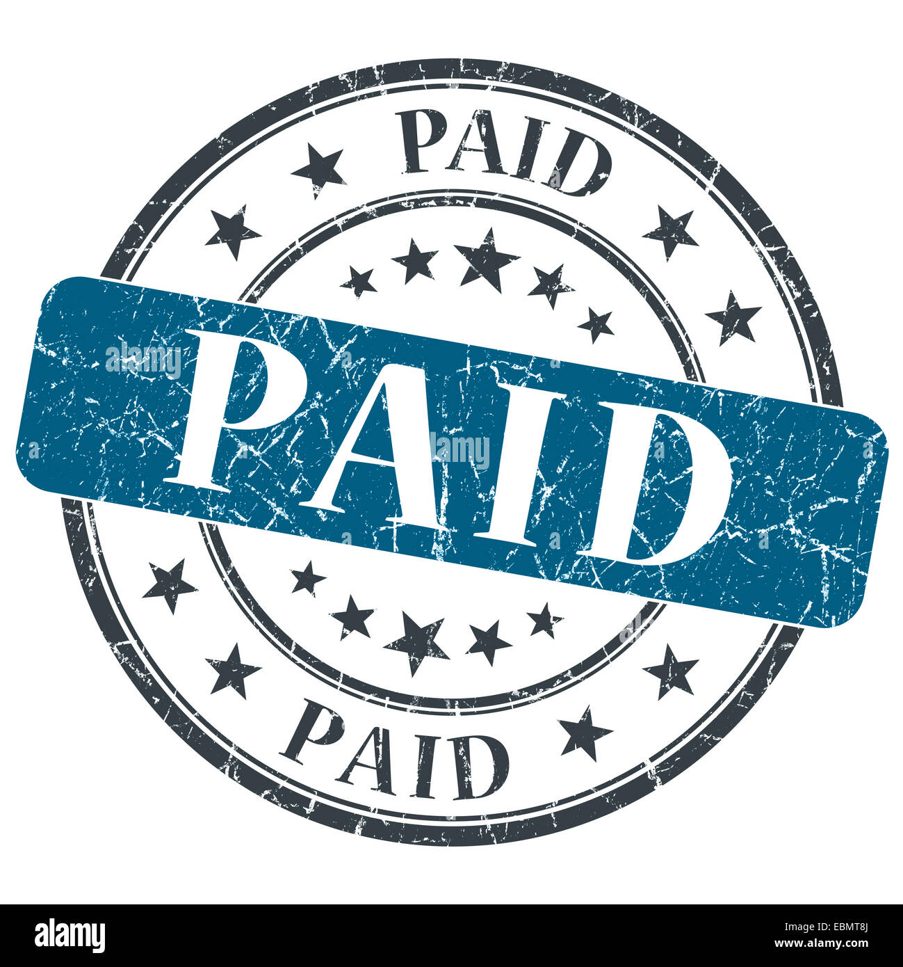 Paid blue grunge round stamp on white background Stock Photo - Alamy