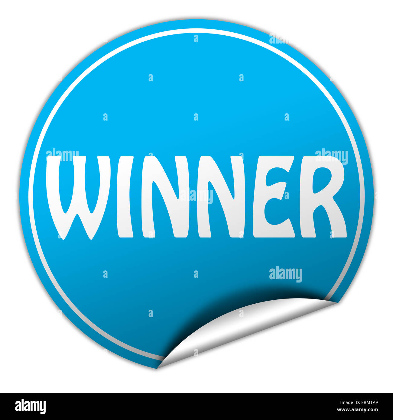 winner round blue sticker on white background Stock Photo - Alamy