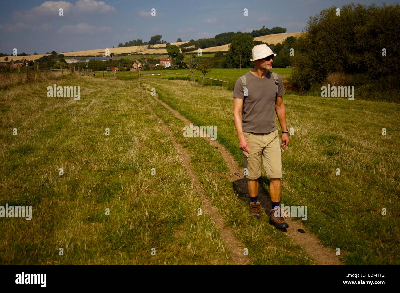 Walker on Shakespeare's Way, long distance path, following River Stour ...