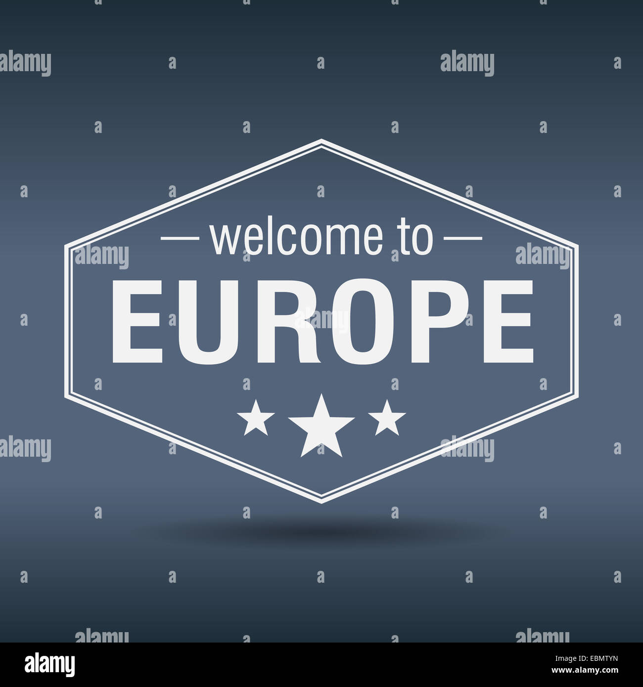 welcome to Europe hexagonal white vintage label Stock Photo - Alamy