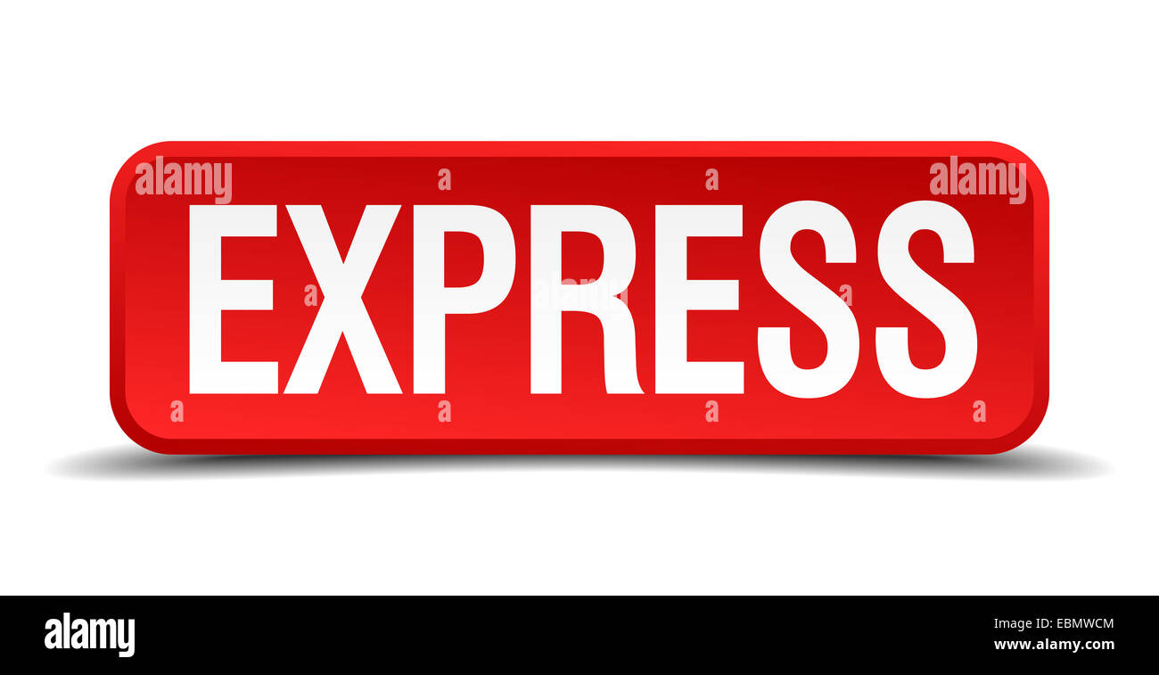 Express red 3d square button isolated on white background Stock Photo ...