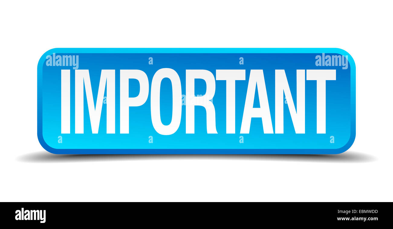 Important blue 3d realistic square isolated button Stock Photo - Alamy