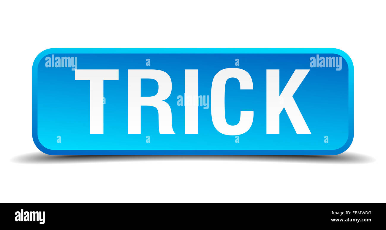 Trick blue 3d realistic square isolated button Stock Photo - Alamy