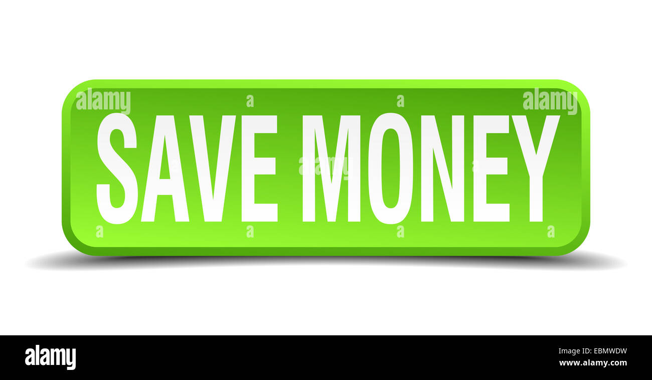 save money green 3d realistic square isolated button Stock Photo - Alamy