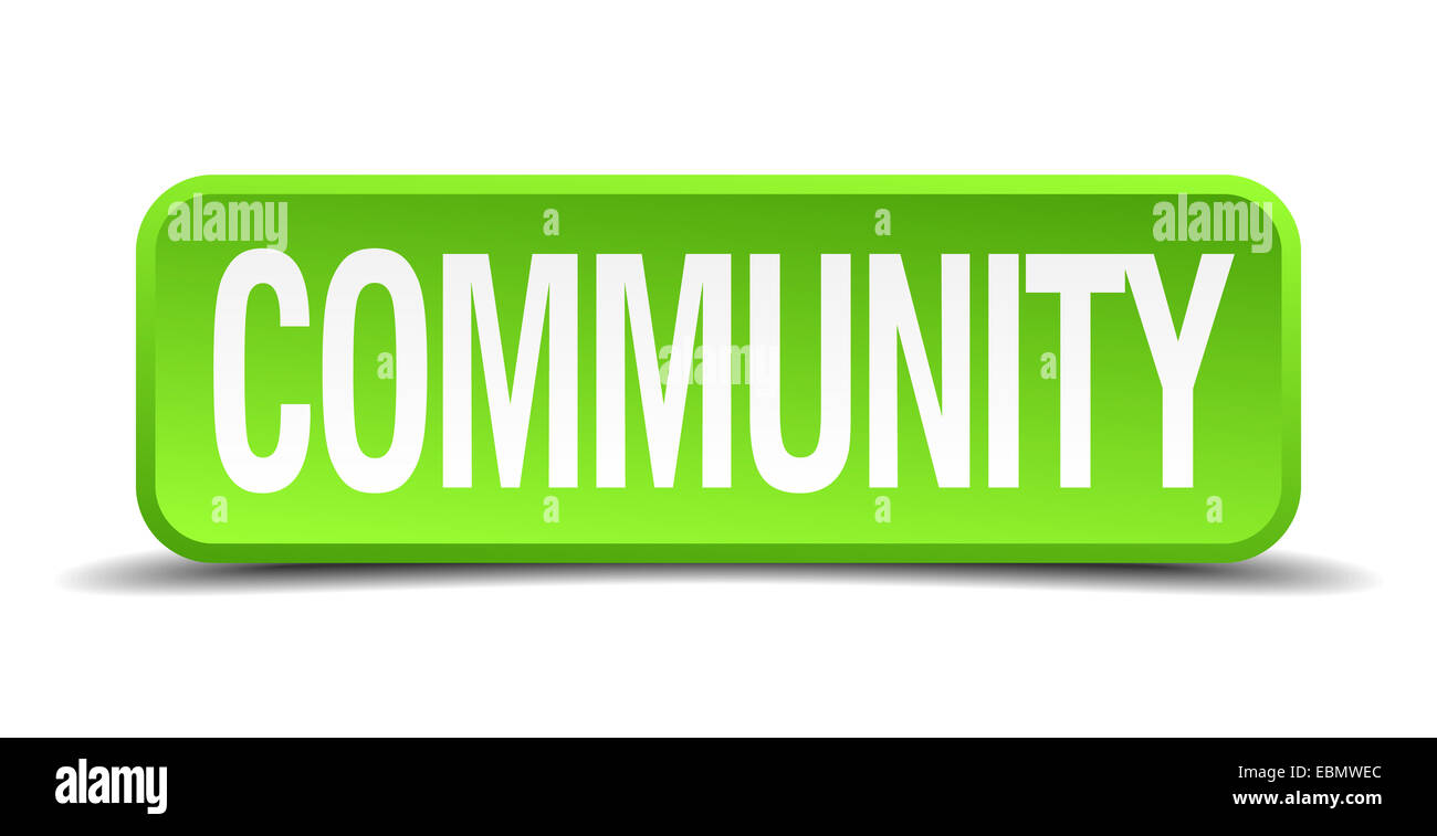 Community green 3d realistic square isolated button Stock Photo - Alamy
