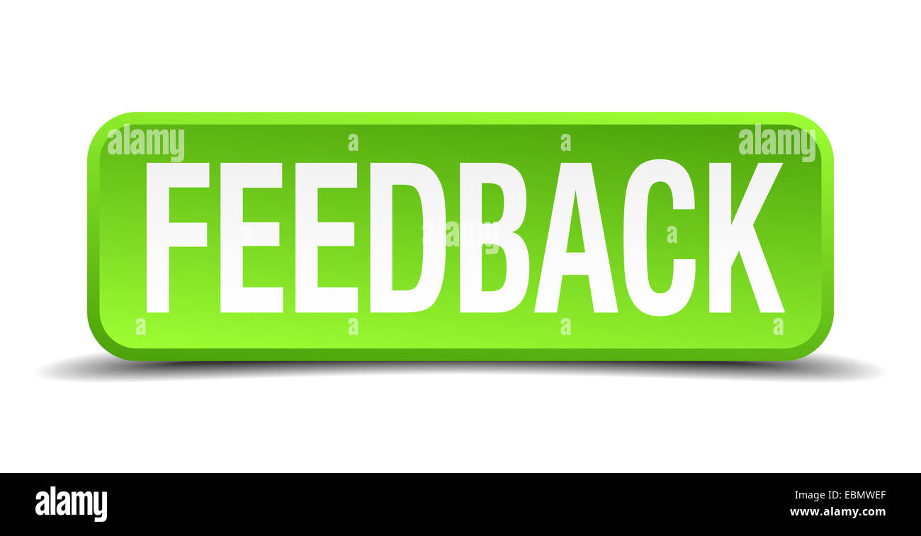 Feedback green 3d realistic square isolated button Stock Photo - Alamy