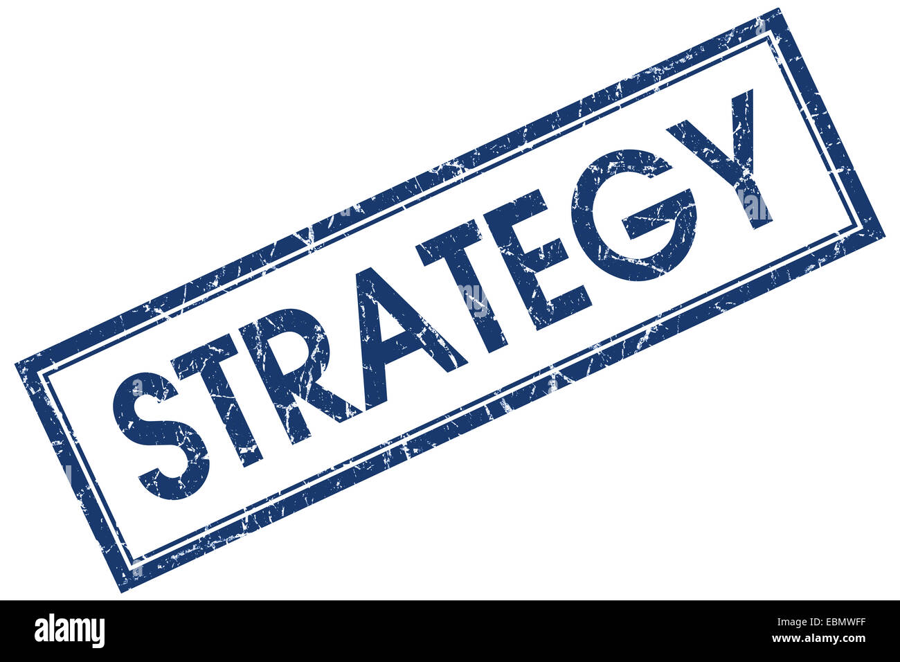 Strategy blue square grungy stamp isolated on white background Stock ...