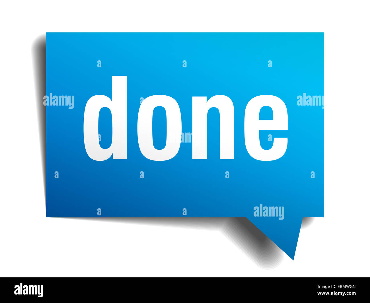 Done blue 3d realistic paper speech bubble isolated on white Stock ...