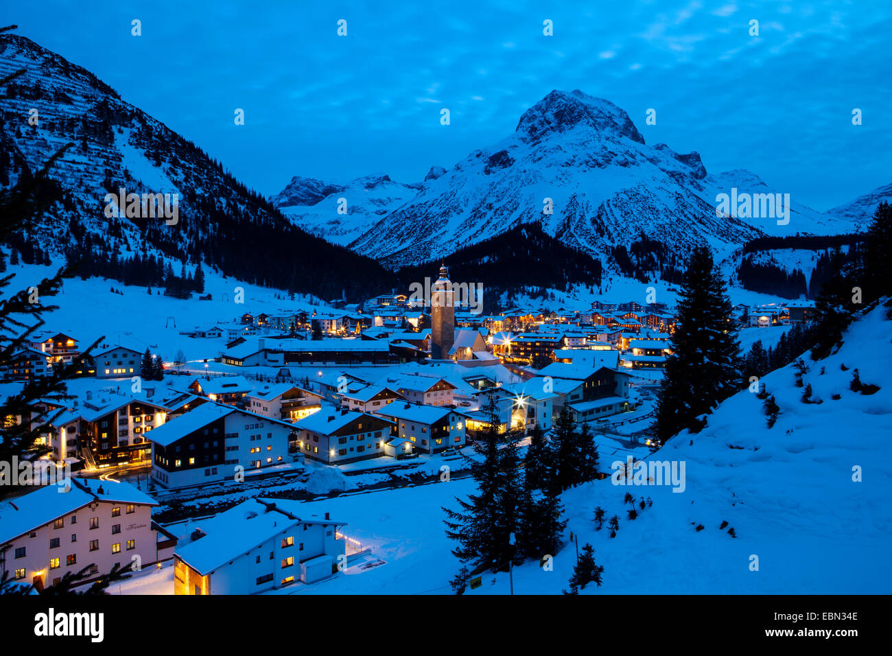 Lech ski resort at night, Austria Stock Photo - Alamy