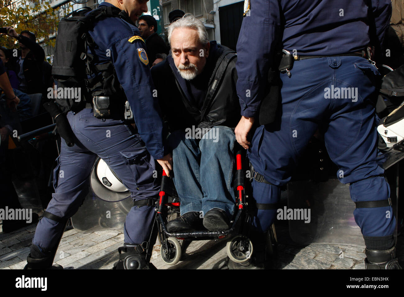 Dec. 3, 2014 - Athens, GREECE - Disabled people in wheelchairs clash ...