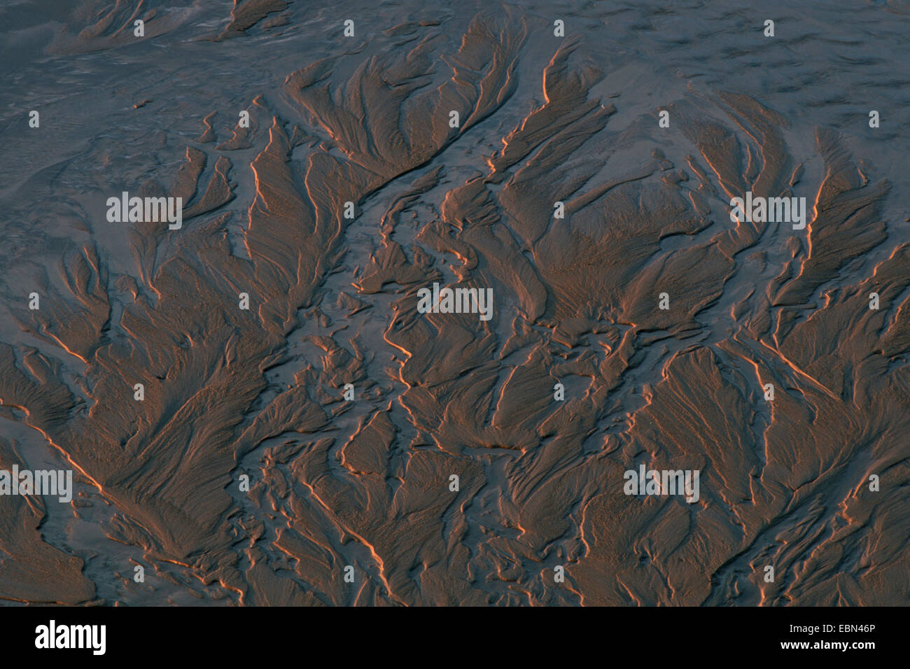 sand structures in river bed in evening light, Norway, Knabendalen ...