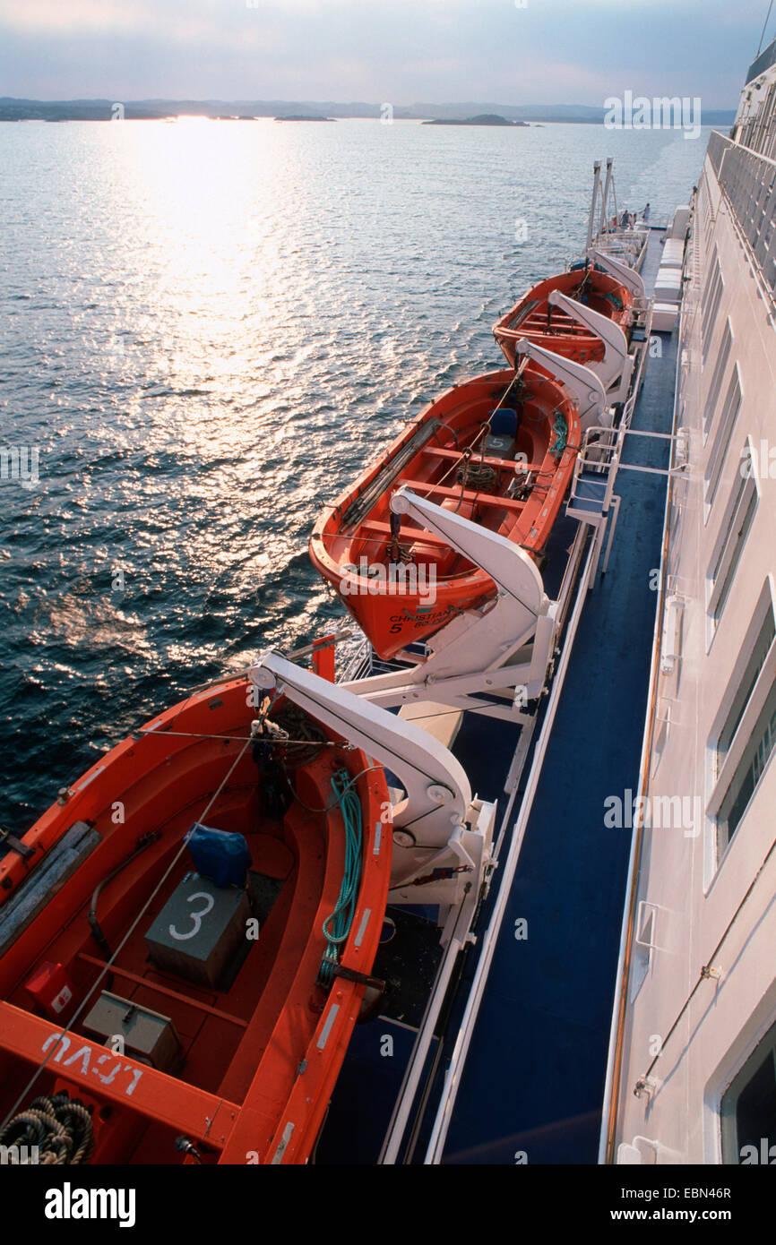 life boats on a ferry in evening light, Norway Stock Photo - Alamy