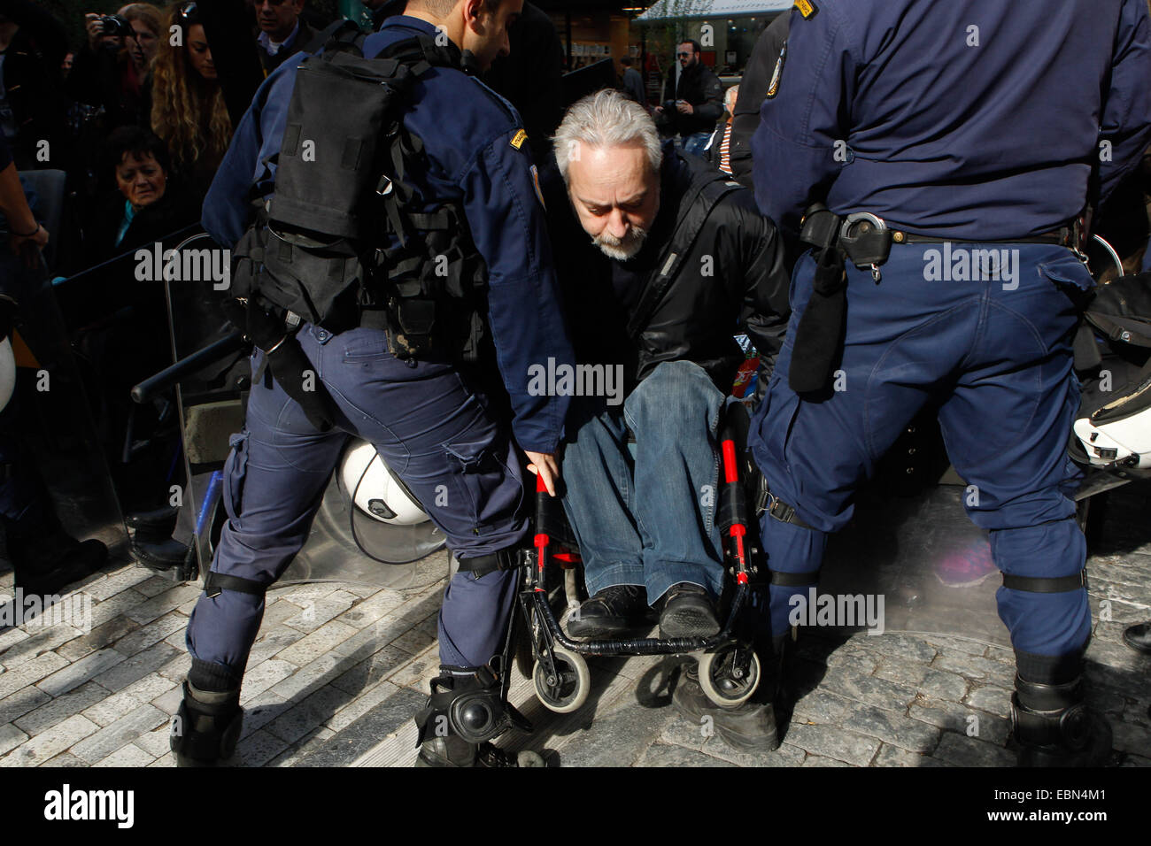Dec. 3, 2014 - Athens, GREECE - Disabled people in wheelchairs clash ...