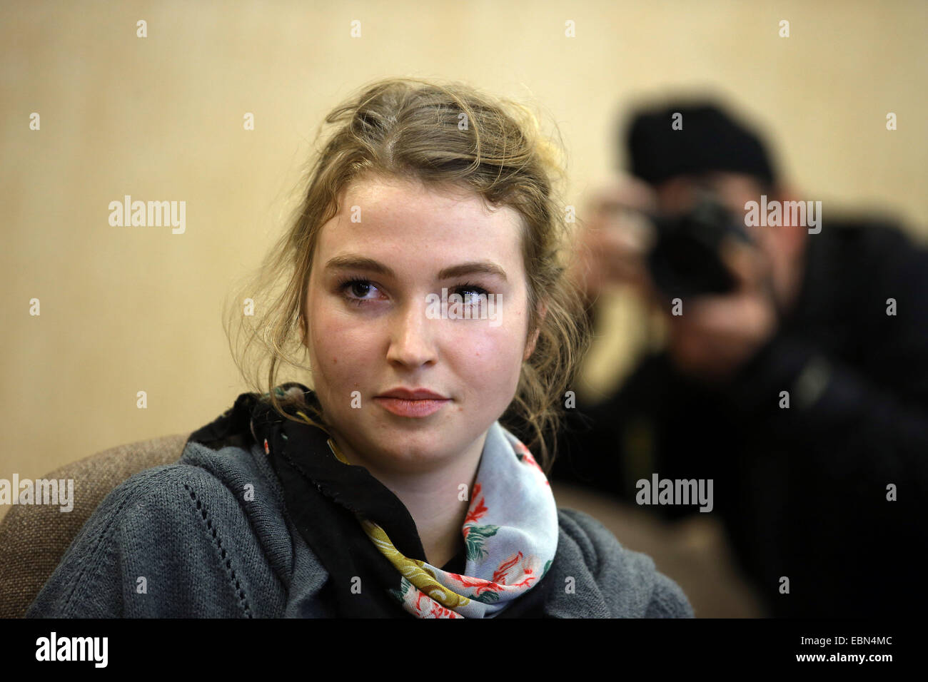 Cologne, Germany. 03rd Dec, 2014. Josephine Witt sits in the courtroom ...