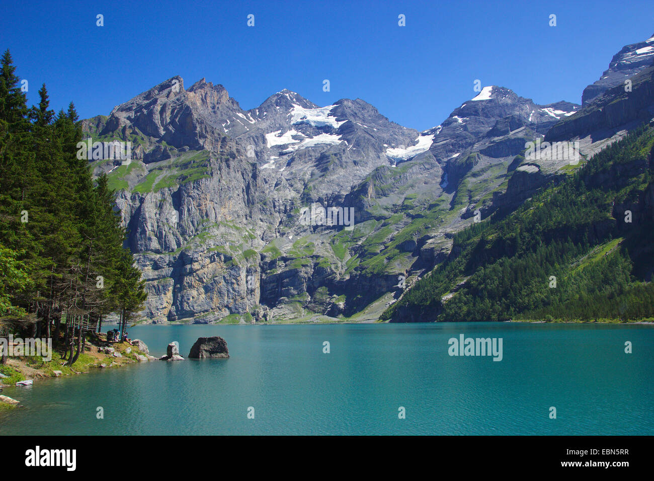 lake Oeschinen near Kandersteg with Bluemlisalp, Switzerland Stock ...