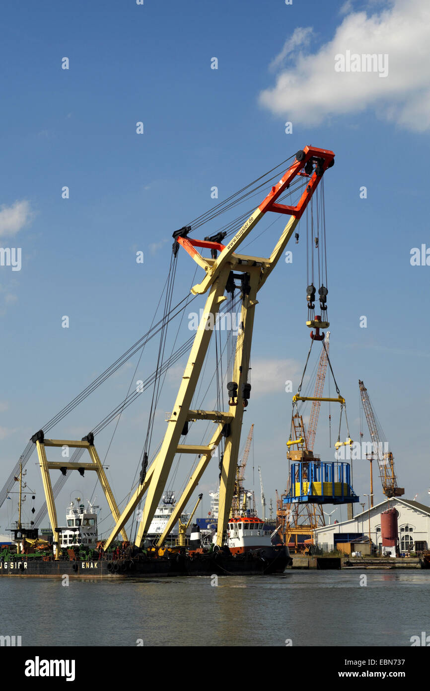pontoon crane Enak transporting submarine cable, Germany, Bremerhaven ...