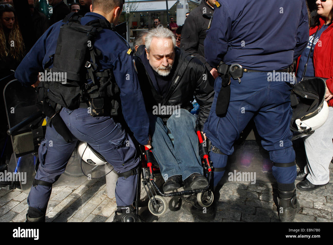 Dec. 3, 2014 - Athens, GREECE - Disabled people in wheelchairs clash ...