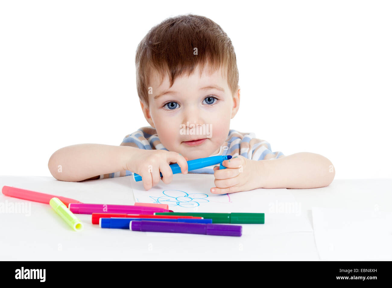 kid painting by colorful felt-tip pens Stock Photo - Alamy