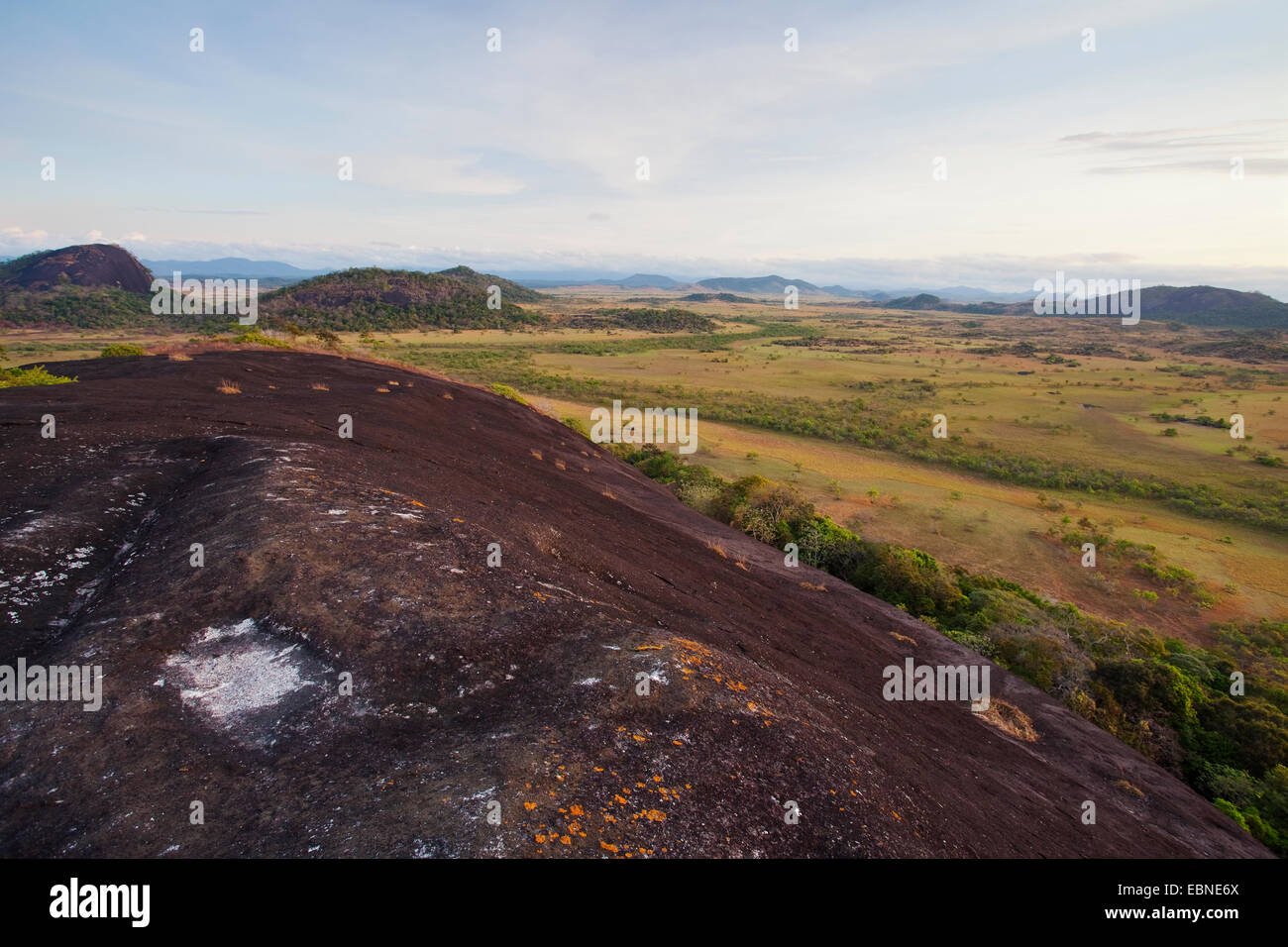 SOUTH RUPUNUNI at dawn, view of savannah from rock formation, Upper ...