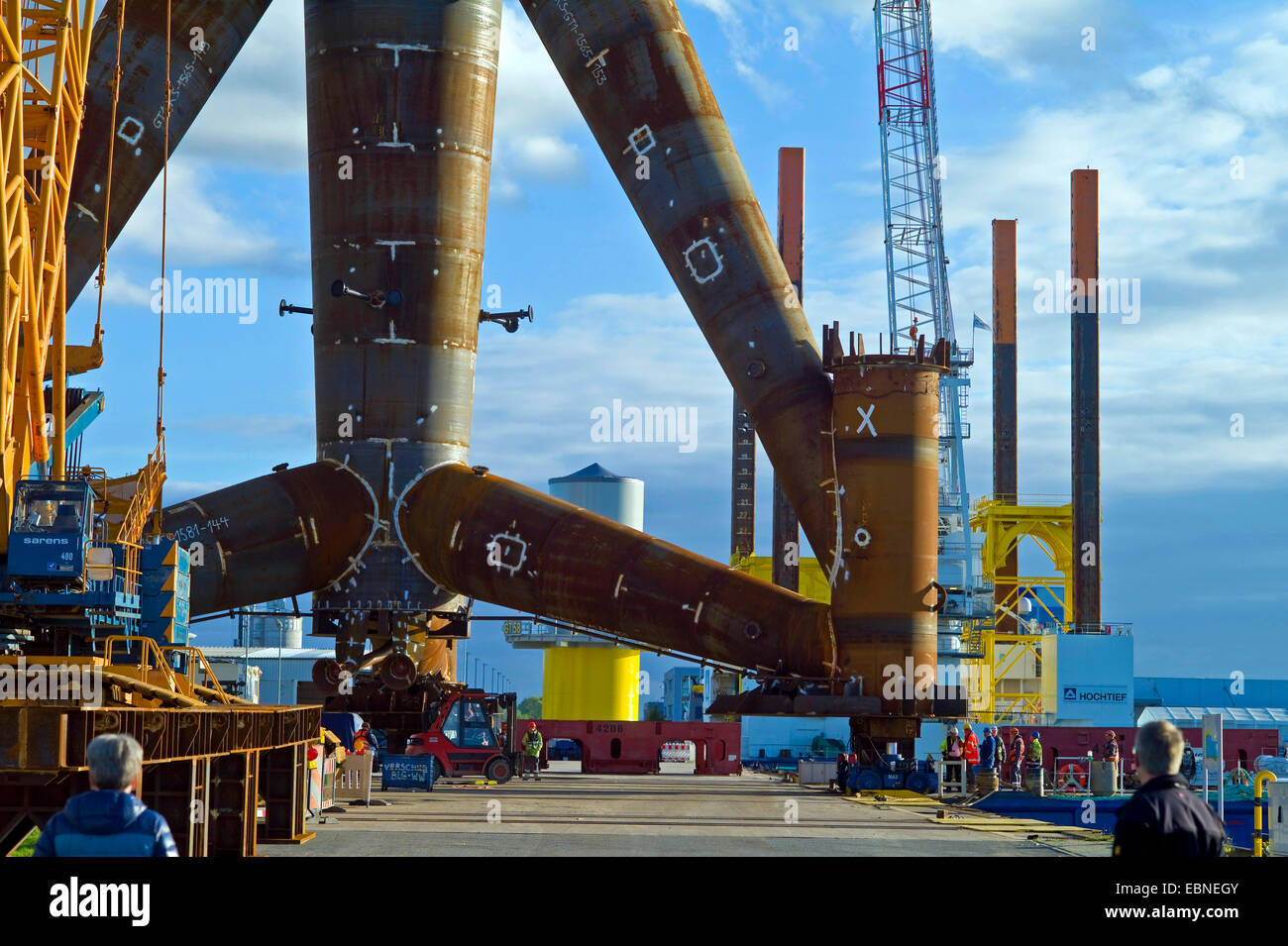 components for offshore wind farms in harbour Labradorhafen, Germany ...