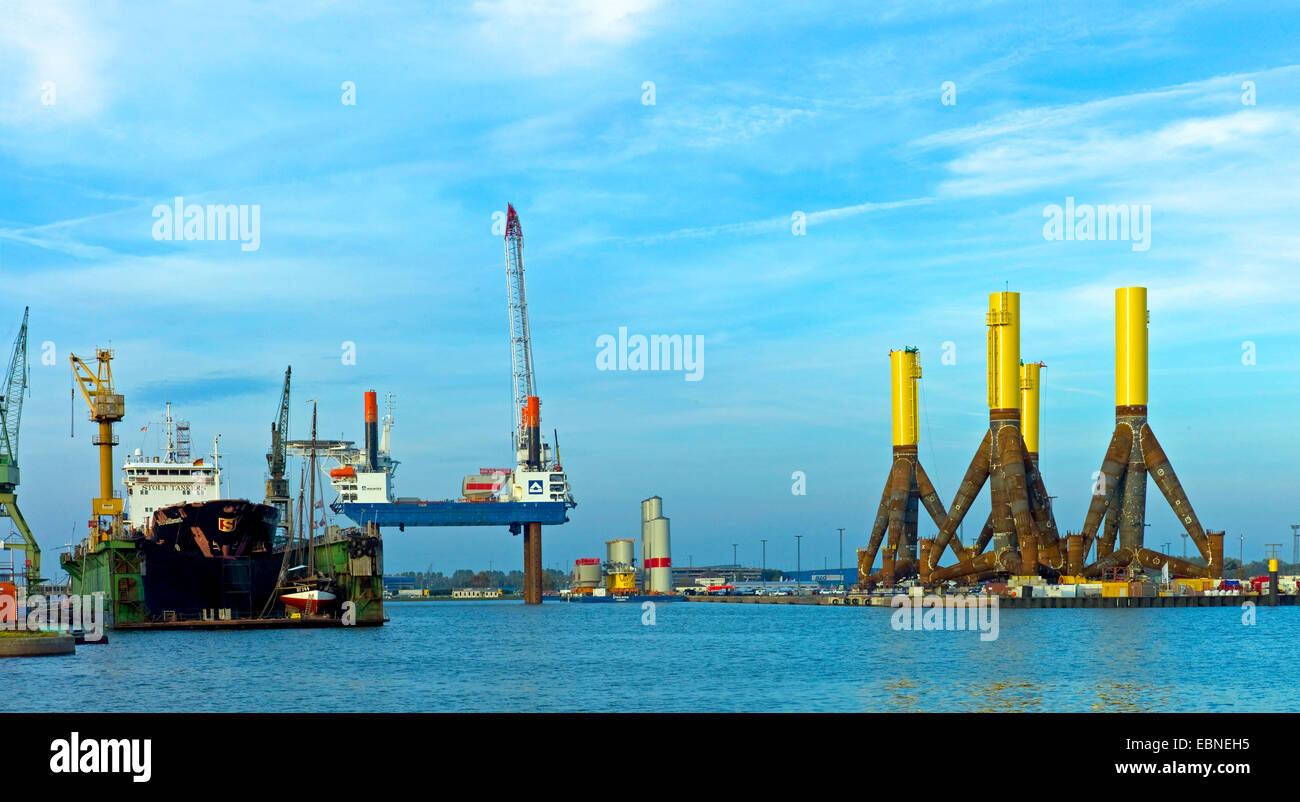components for offshore wind farms in harbour Kaiserhafen, Germany ...