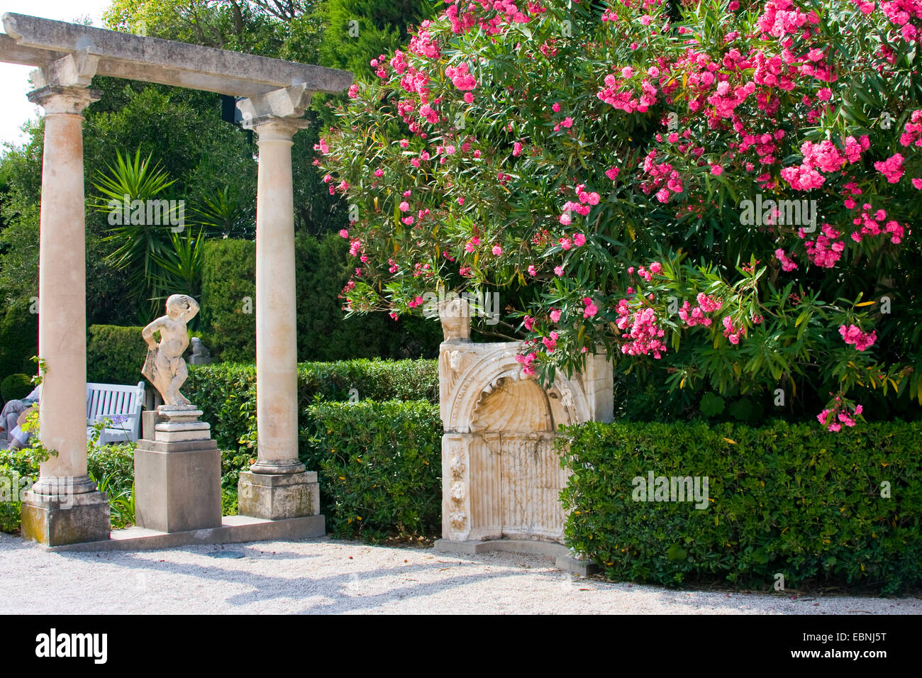 replicas of antique collums and statues in the garden of the Villa ...