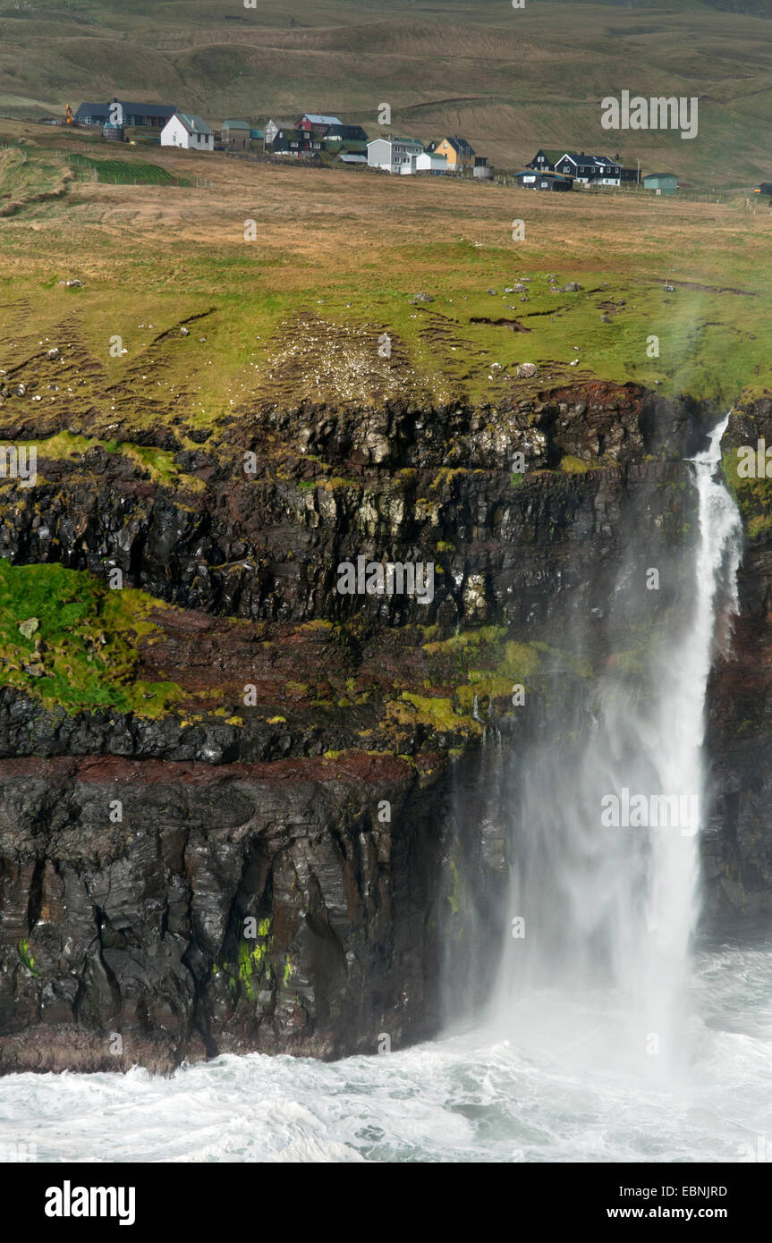 Mulafossur waterfall in a windy day, Gasadalur Village, Vagar Islands ...