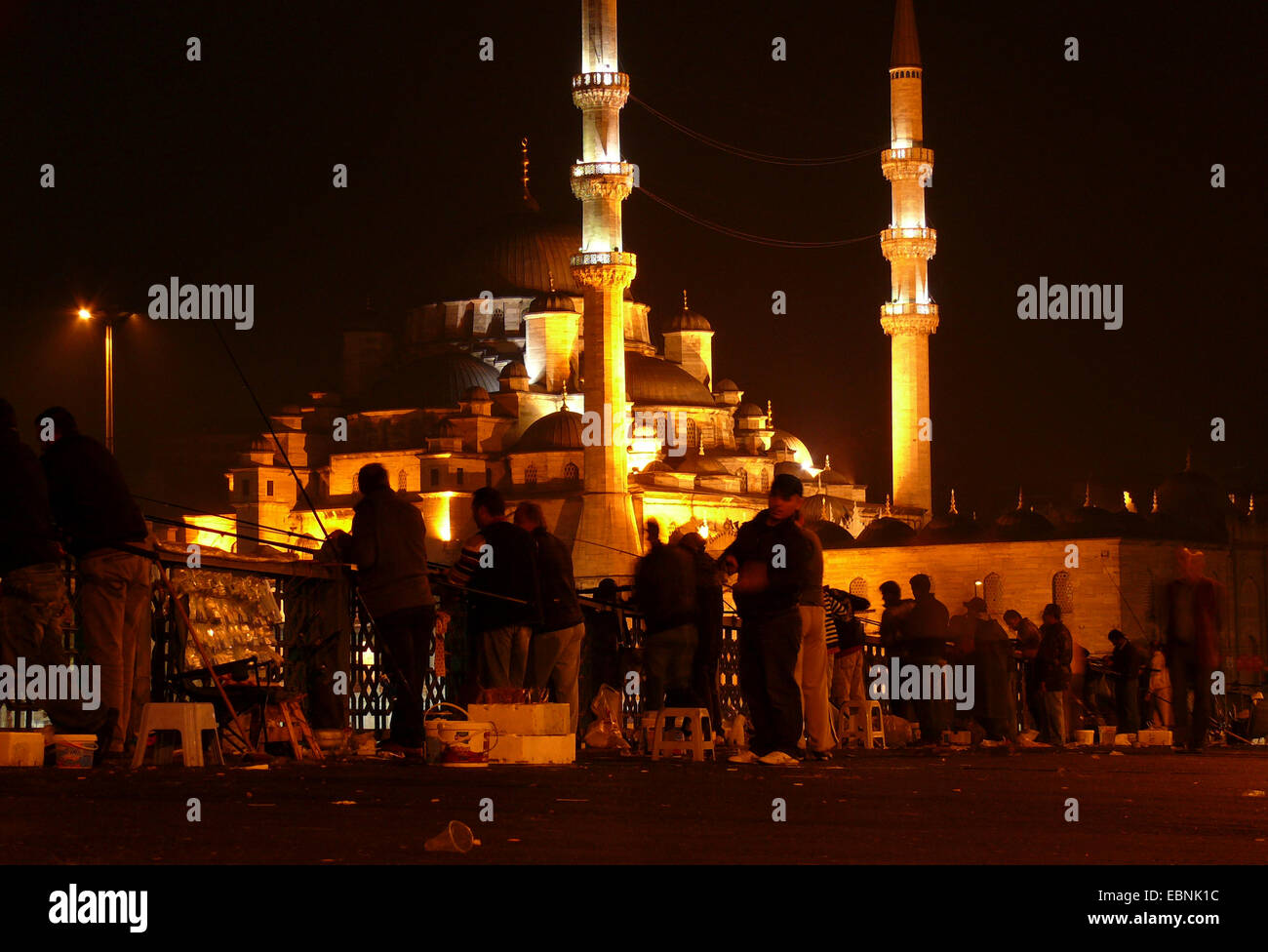 Galata Bridge and New Mosque at night, Turkey, Istanbul Stock Photo - Alamy