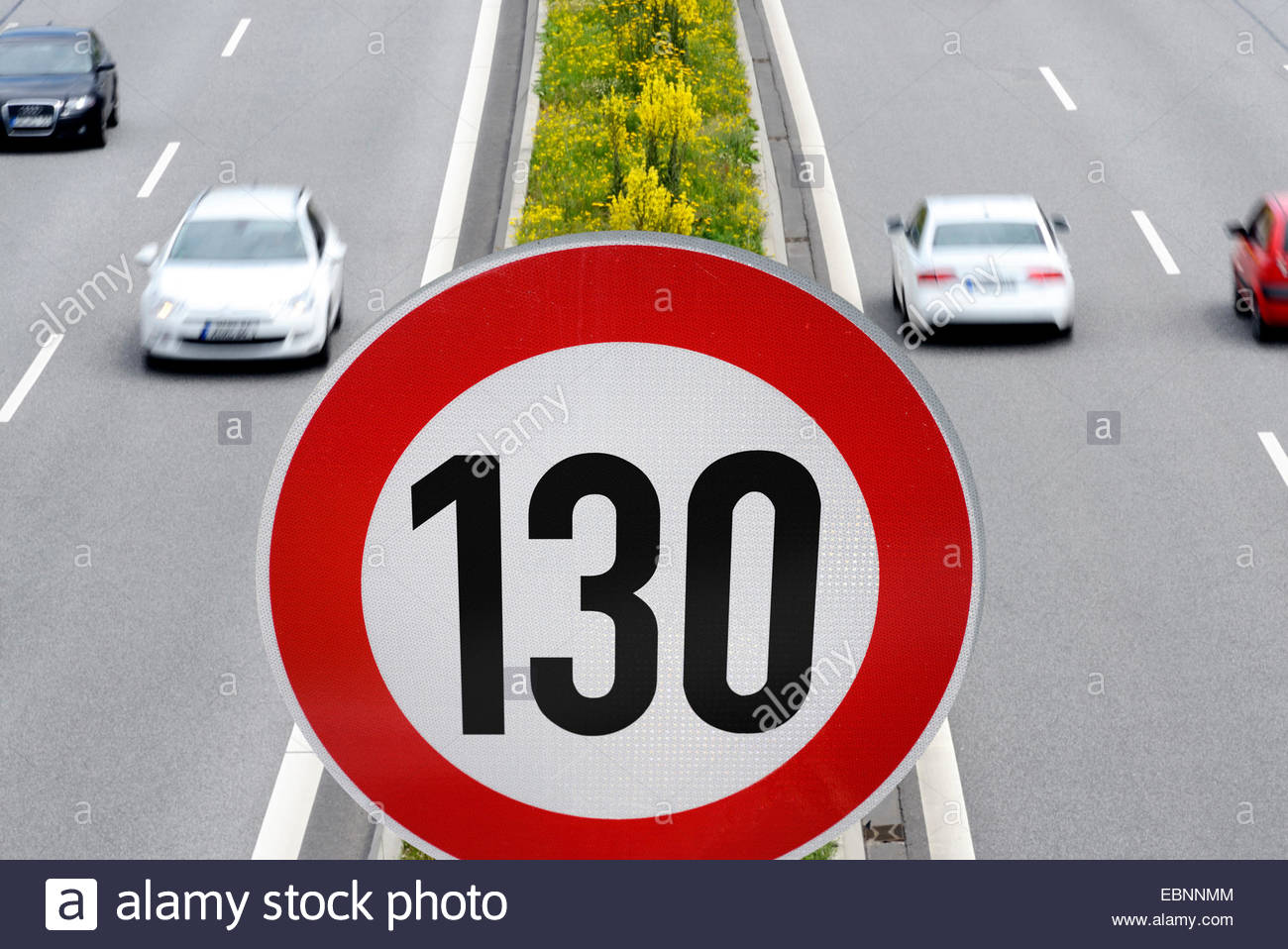 highway with speed limit sign 130 km/h, Germany Stock Photo: 76080724 ...