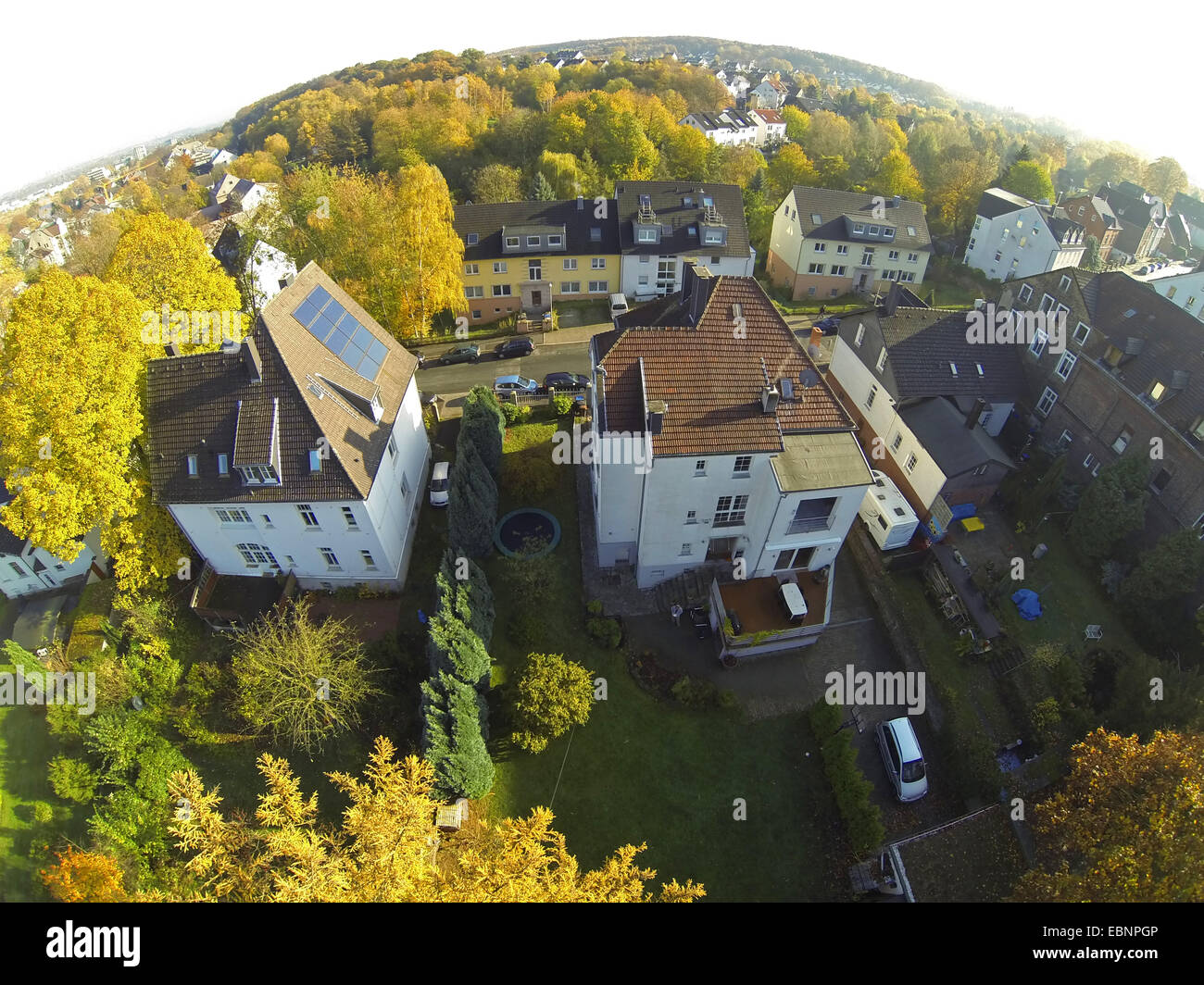 aerial view to settlement in autumn, Germany, North Rhine-Westphalia ...