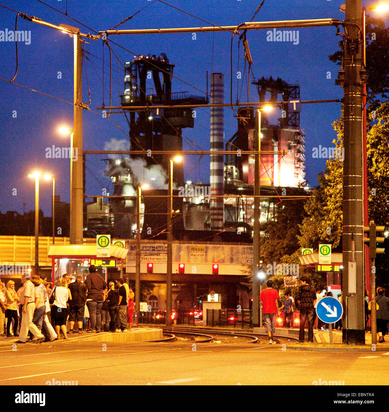 tram station at district Beeck in front of the blast furnaces of the ...