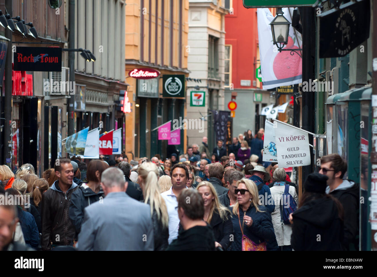 Crowded shop street in Gamla Stan Old Town, Stockholm, Sweden Stock ...