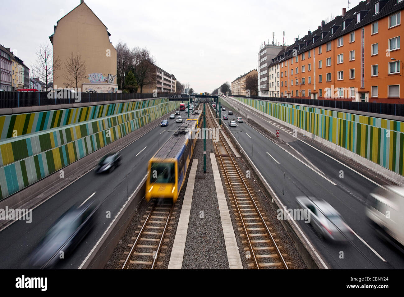 Ruhrschnellweg, highway A40 in Essen downtown, Germany, North Rhine ...