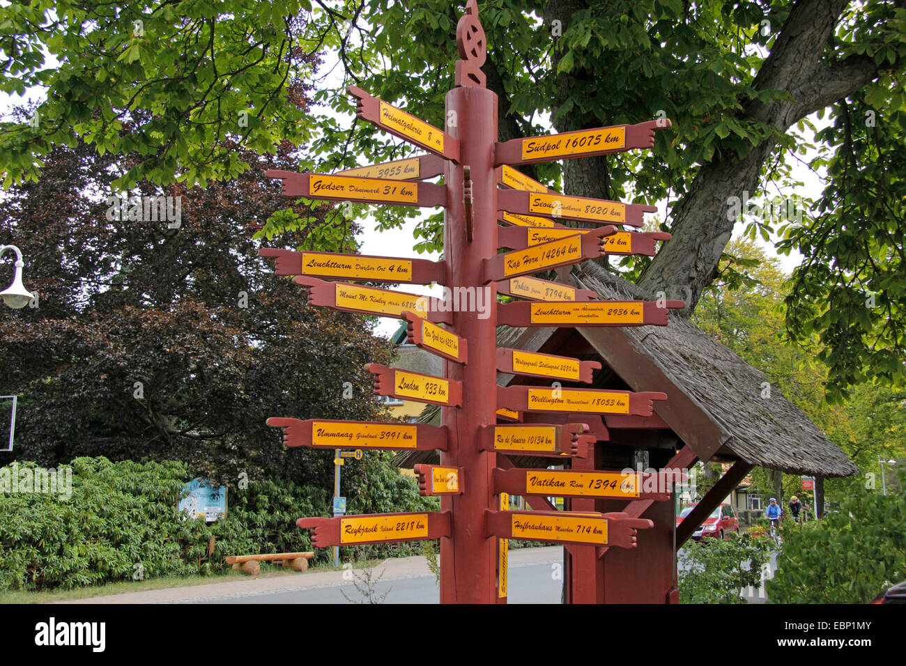 many direction signs at Darss Museum, Germany, Mecklenburg-Western ...