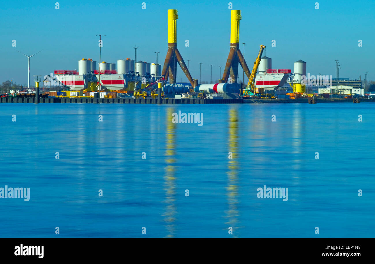 tripods, components for offshore windfarm in harbour, Germany ...