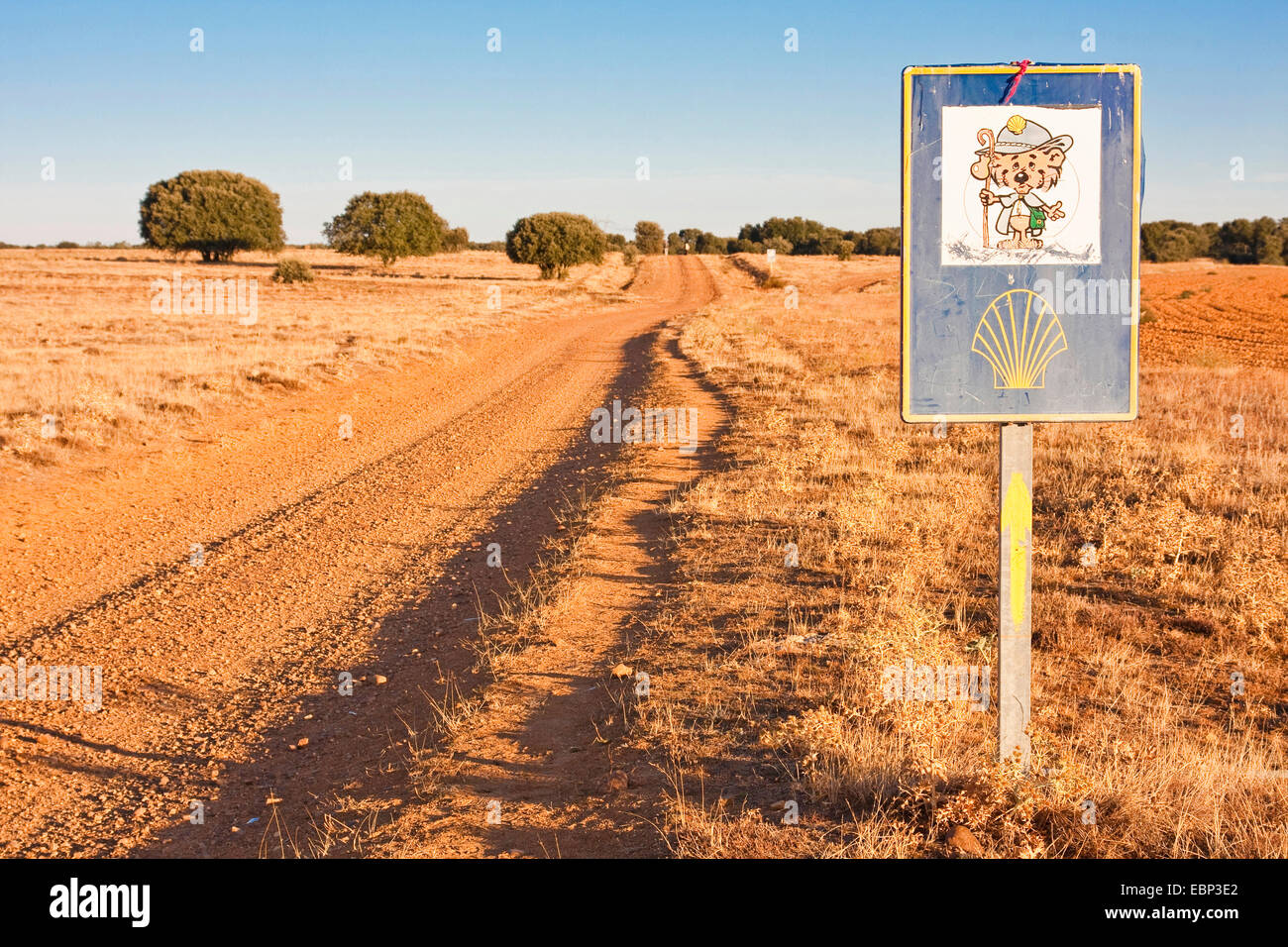 Way of St. James, direction sign at the long way to Calzadilla de los ...